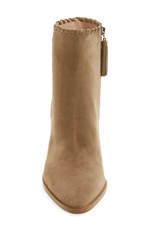 GIANVITO ROSSI Whipstitch Pointed Toe Bootie - Camel