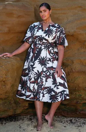 ESTELLE Mabel Floral Print Fit-and-flare Midi Dress