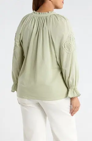 LIVERPOOL Rickrack Front Button Cotton Top