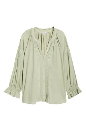 LIVERPOOL Rickrack Front Button Cotton Top