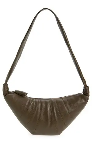 LEMAIRE Medium Croissant Leather Shoulder Bag Dark Olive