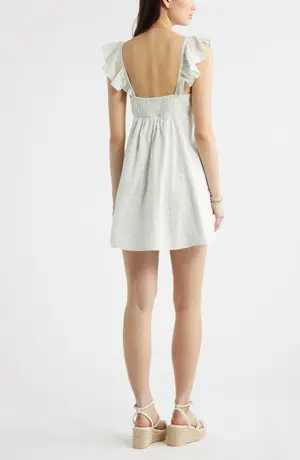 Bp. Cotton Eyelet Flutter-sleeve Minidress - Green Cloud