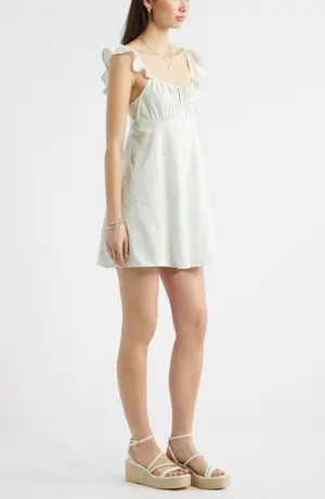 Bp. Cotton Eyelet Flutter-sleeve Minidress - Green Cloud