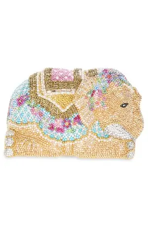Judith Leiber Elephant Crystal Embellished Clutch - Silver Sunrise Mult