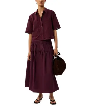 Whistles Broderie Cotton Shirt - Plum