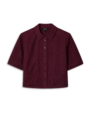 Whistles Broderie Cotton Shirt - Plum