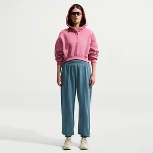 Nike Phoenix Fleece Oversized Cropped Henley Hoodie - Pink