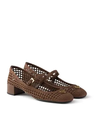 Prada Crochet Mary Jane Pumps - Brown