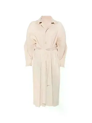 Issey Miyake Pleated Long Coat - Neutrals