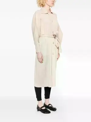 Issey Miyake Pleated Long Coat - Neutrals