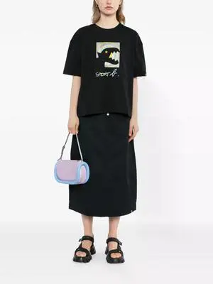 AGNES B. Twill Side-slash Skirt - Black