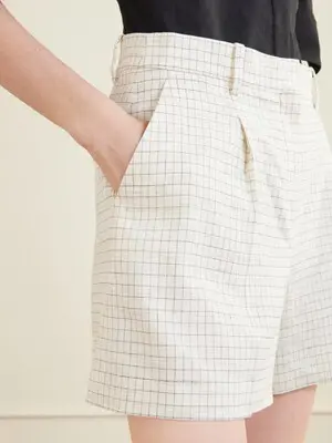 Theory Checked Linen-blend Shorts