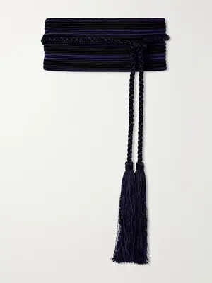 Le Sundial Vesper Tasseled Striped Cord Belt - Black