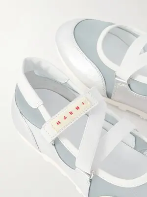 Marni Metallic Leather-trimmed Mesh Sneakers - Silver