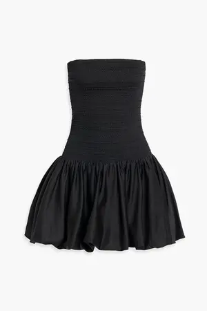 Alice + Olivia Alice + Olivia Arden Smocked Cotton-Blend Poplin Mini Dress Black