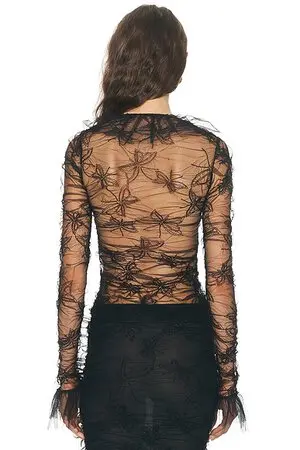 Blumarine Long Sleeve Ruched Tulle Top