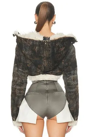 DIESEL® Cropped Faux Fur Zip Up Jacket