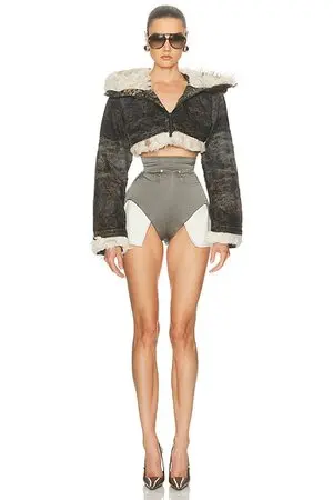 DIESEL® Cropped Faux Fur Zip Up Jacket