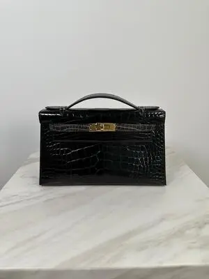Hermès Kelly Hss /graphite Shiny Alligator Gold Hardware - Black