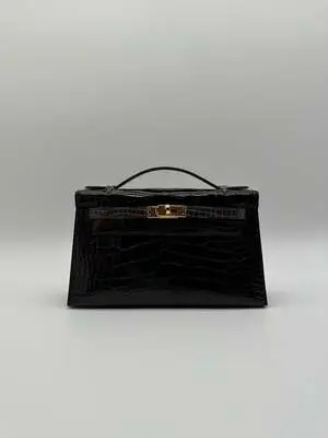 Hermès Kelly Hss /graphite Shiny Alligator Gold Hardware - Black