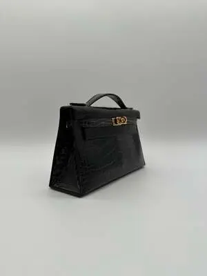 Hermès Kelly Hss /graphite Shiny Alligator Gold Hardware - Black