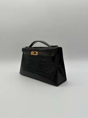 Hermès Kelly Hss /graphite Shiny Alligator Gold Hardware - Black