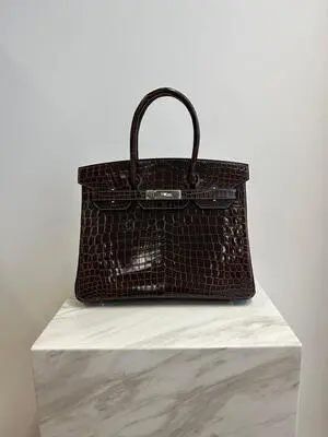 Hermès Birkin Havana Shiny Niloticus With Palladium Hardware