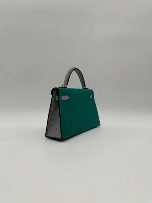 Hermès Mini Kelly Hss Vert Vertigo/ Gris Meyer Ostrich With Gold Hardware