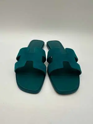 Hermès Leather Slides Green