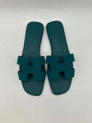 Hermès Leather Slides - Green