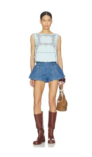 Free People Embroidered Twill Top