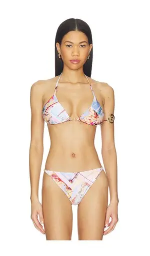 L'Agence Kristin Postcard Print Bikini Tri Slider Bra - Multi