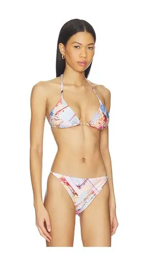 L'Agence Kristin Postcard Print Bikini Tri Slider Bra - Multi