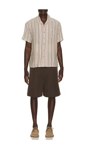 Brixton Bunker Twisted Stripe Woven Shirt In Wine,brown