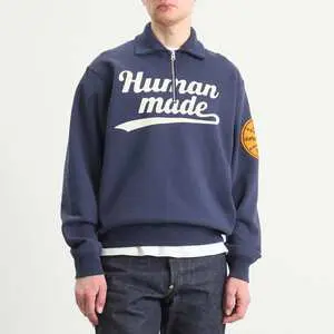 HUMAN MADE Half Zip Logo Sweatshirt - Navy