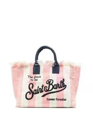MC2 SAINT BARTH Stripe-pattern Frayed Tote Bag - Neutrals