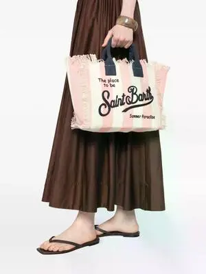 MC2 SAINT BARTH Stripe-pattern Frayed Tote Bag - Neutrals