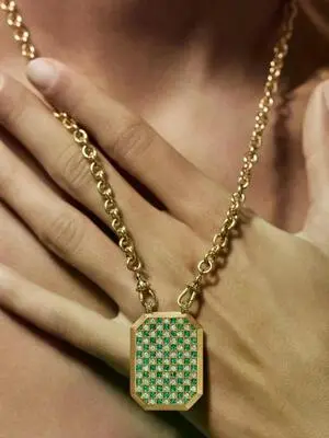 MARIE LICHTENBERG Checkered Emerald And Diamond Necklace
