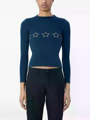 Balenciaga Star-embroidered Long-sleeve T-shirt - Blue