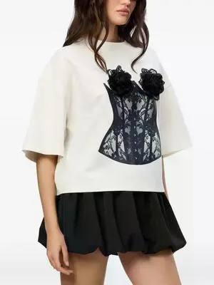 HAMZA Lace Corset Applique T-shirt - White