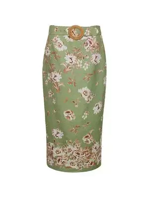 Cara Cara Floral-print Belted Midi Skirt - Green