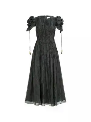 Aje Angeli Pintuck Puff Sleeve Midi Dress