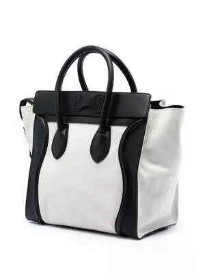 Celine 2011 Mini Bicolor Canvas And Leather Luggage Tote Handbag - Brown