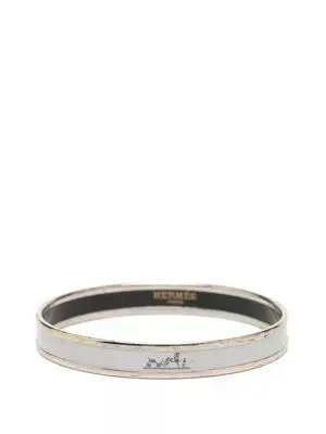 Hermès 1990-2010 Caleche Enamel Bangle - White