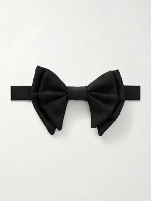 DE PETRILLO Pre-tied Silk And Cotton-blend Bow Tie - Black