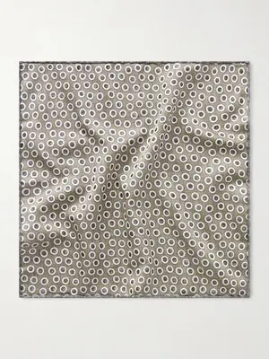 Brunello Cucinelli Polka-dot Silk Pocket Square - Gray