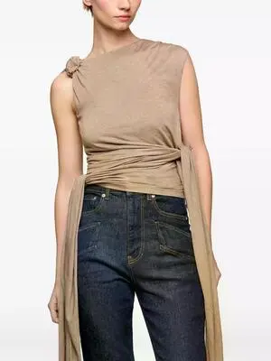 GANNI Asymmetrical Knot Detail Sleeveless Top - Neutrals