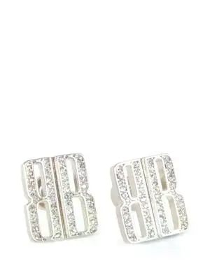 Balenciaga Rhinestone Logo Stud Earrings - Silver
