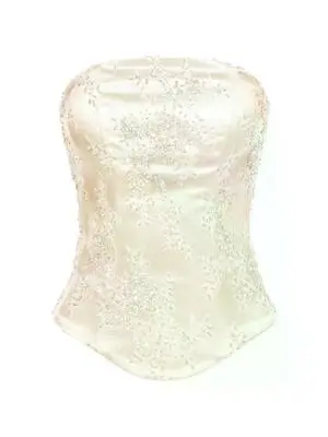 ALEXIA & ANTONIA Embellished Lace Top - Neutrals