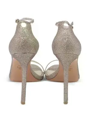 STUART WEITZMAN Ankle Strap Glitter Sandals - Silver